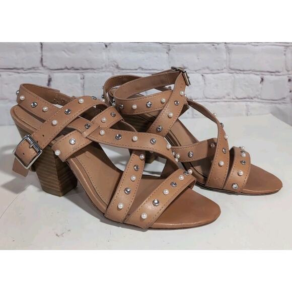 Isa Tapia | Shoes | Isa Tapia Pearl Crystal Embellished Tan Leather ...